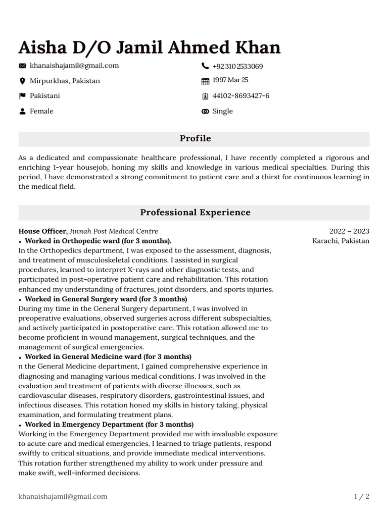 DR Aisha CV-1 | PDF | Surgery | Medicine