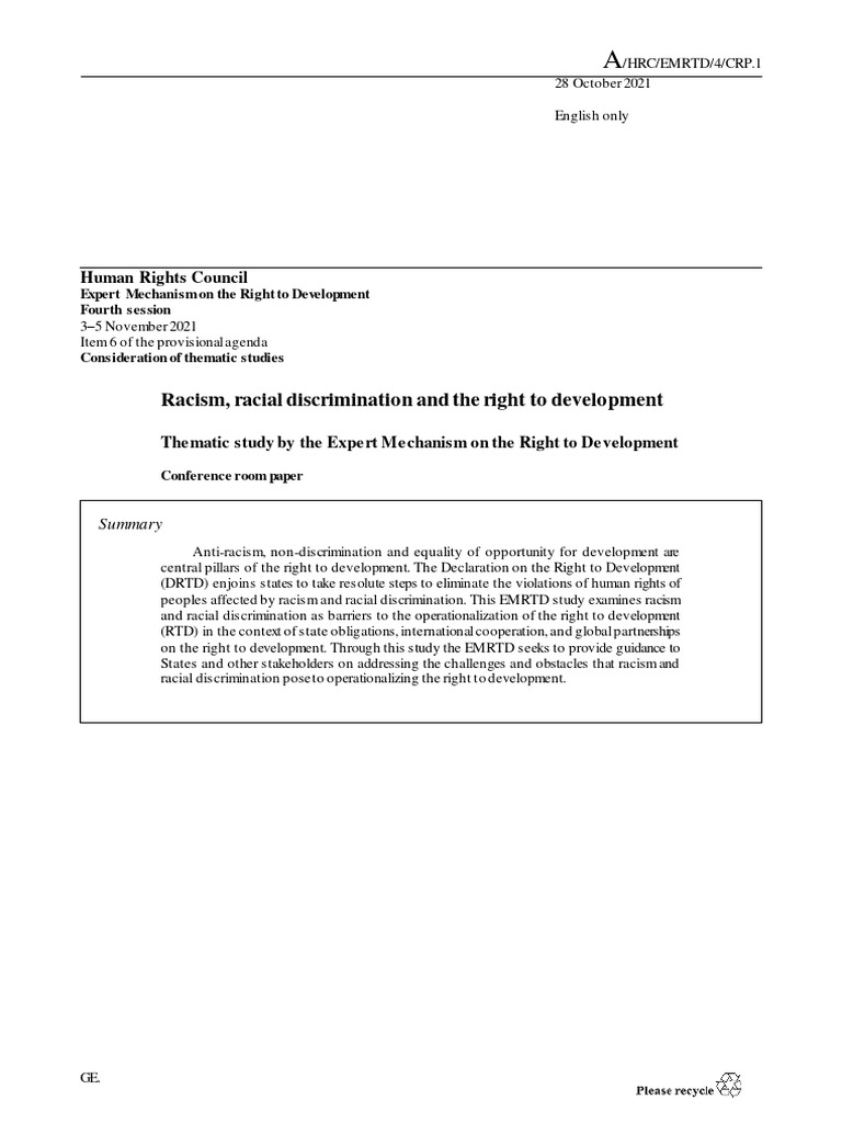 A.hrc .Emrtd .4.Crp .1 | PDF | Racism | Discrimination & Race Relations