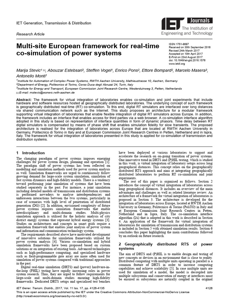 Multi Site Eur Co Simulation Of Power Systems Pdf Computer Network Simulation 1143