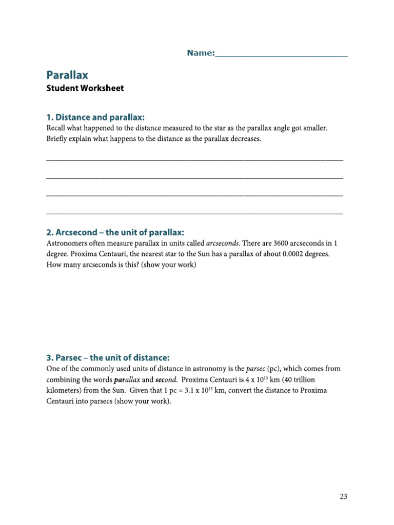 Parallax Worksheet | PDF