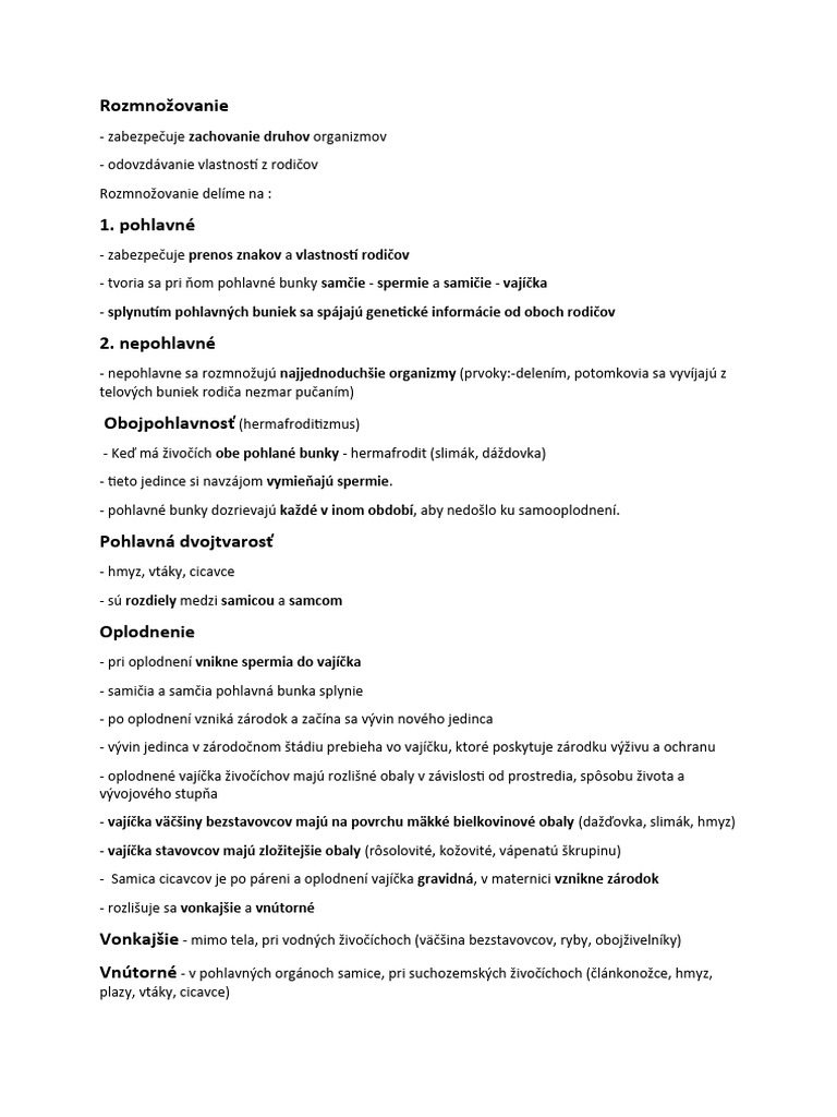 Rozmnozovacia Sustava Poznamky | PDF