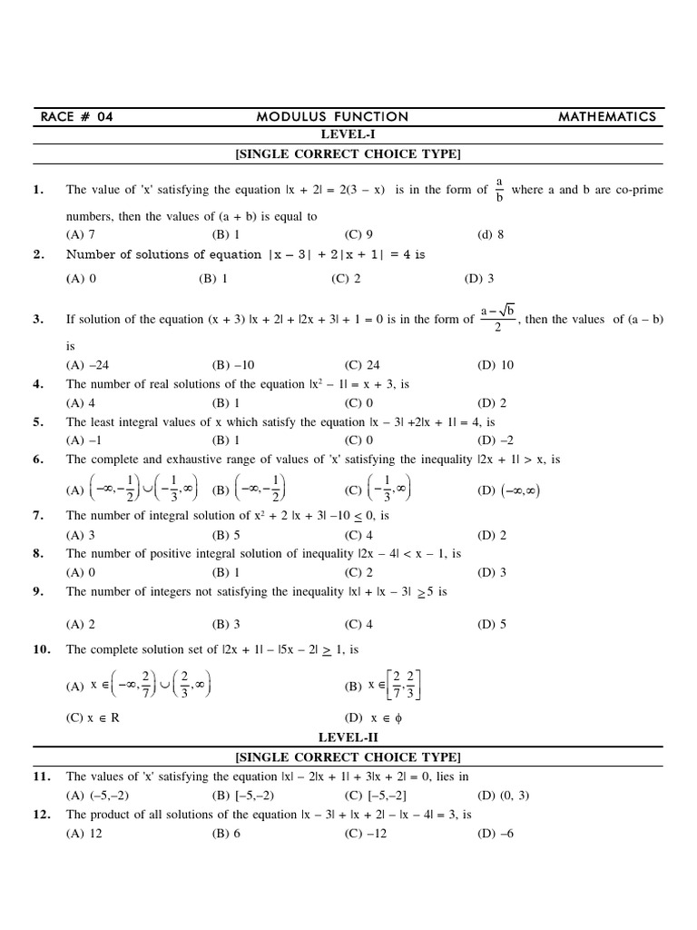 Race-4 - Modulus Function | PDF | Equations | Mathematical Objects