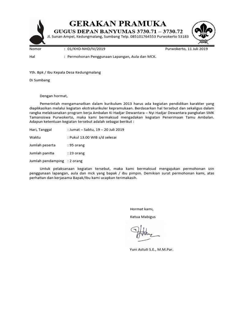 Surat Mohon Ijin Tempat & Aula J | PDF