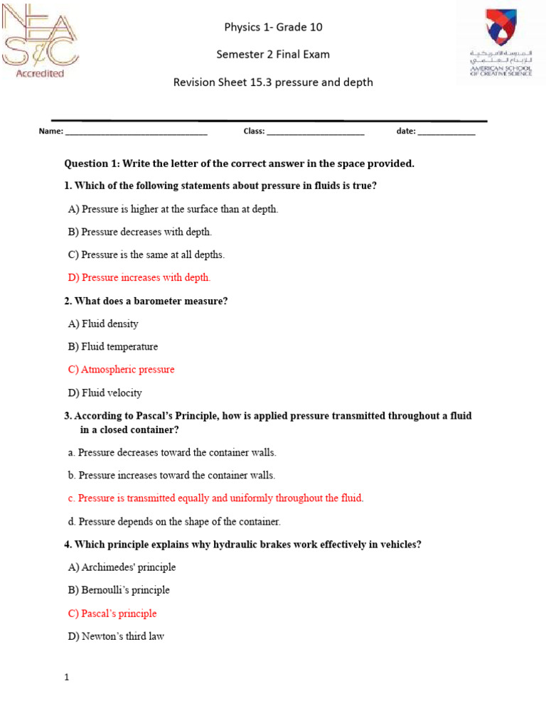 Physics-Gr.10 Revision sheet 15.3 pressure with depth 2 | PDF ...