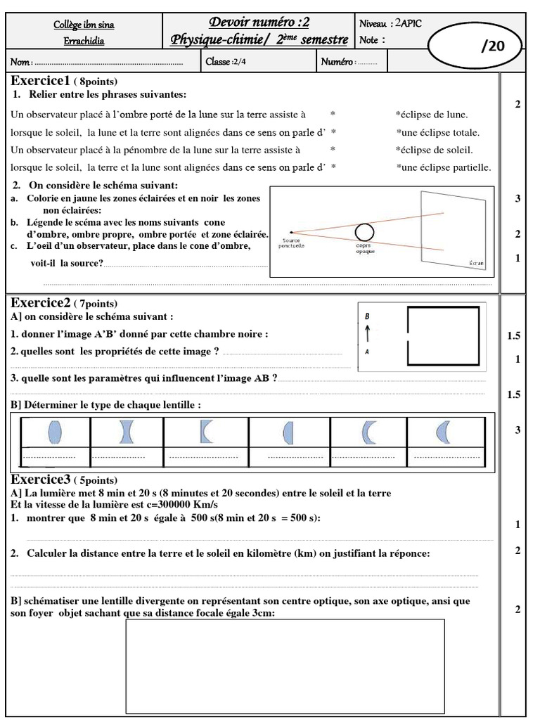 Devoir 2 Modele 6 Physique Chimie 2ac Semestre 2 | PDF | Ombre | Électrodynamique