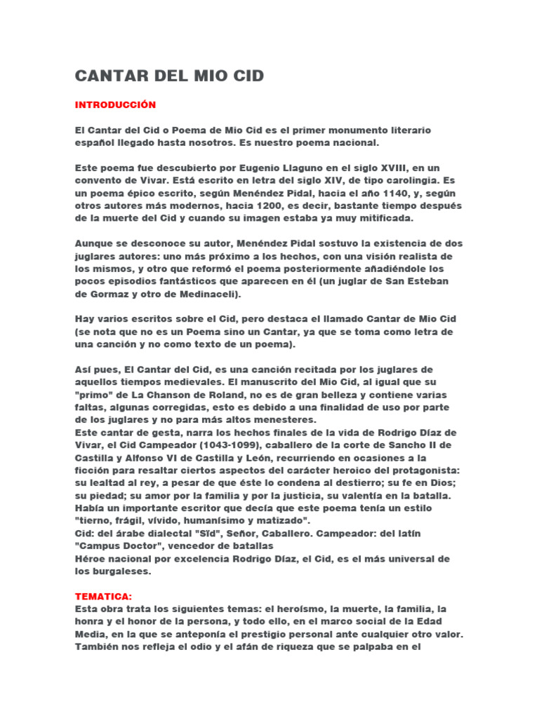 Cantar Del Mio Cid | PDF | Historia | Clásicos