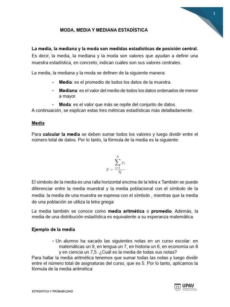 Moda, Media y Mediana | PDF | Modo (Estadísticas) | Media