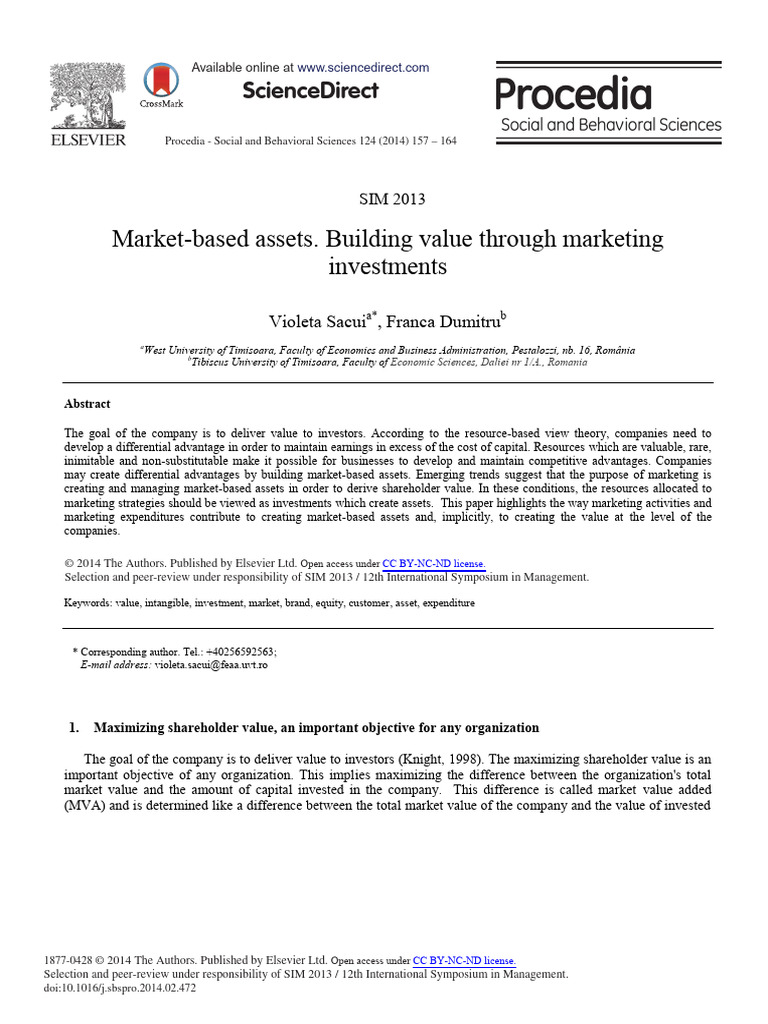 Market Based Assets Building Value Through - 2014 - Procedia - Social ...