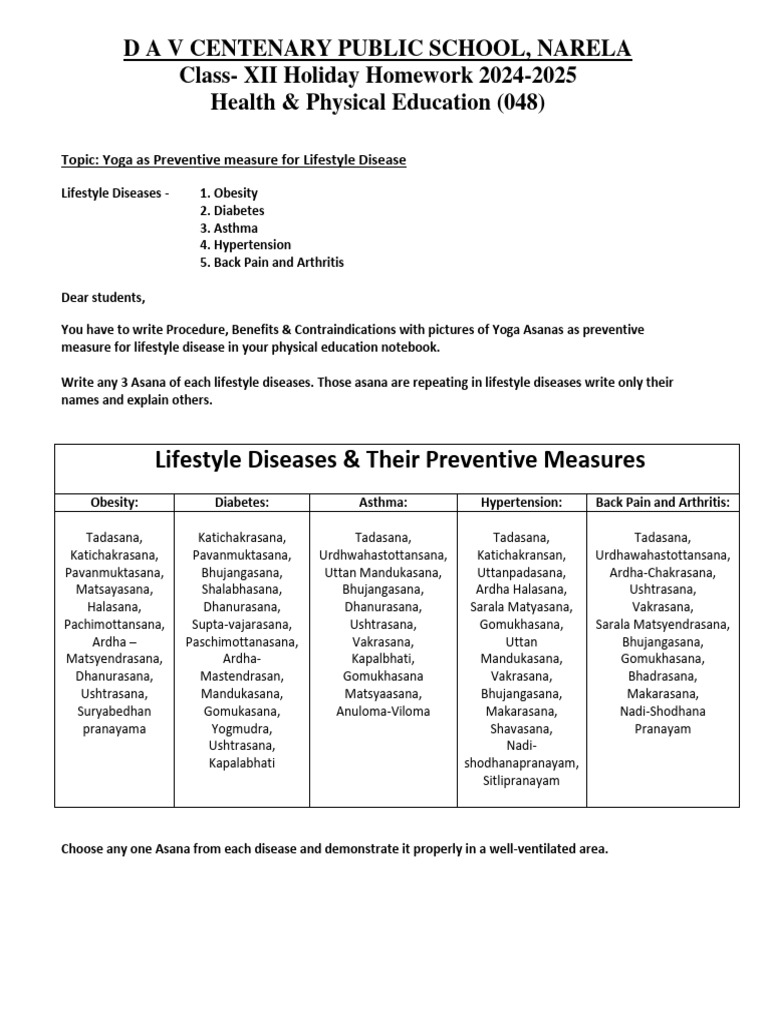 Physical Education HHW Class 12 | Download Free PDF | Asana | Clinical Medicine