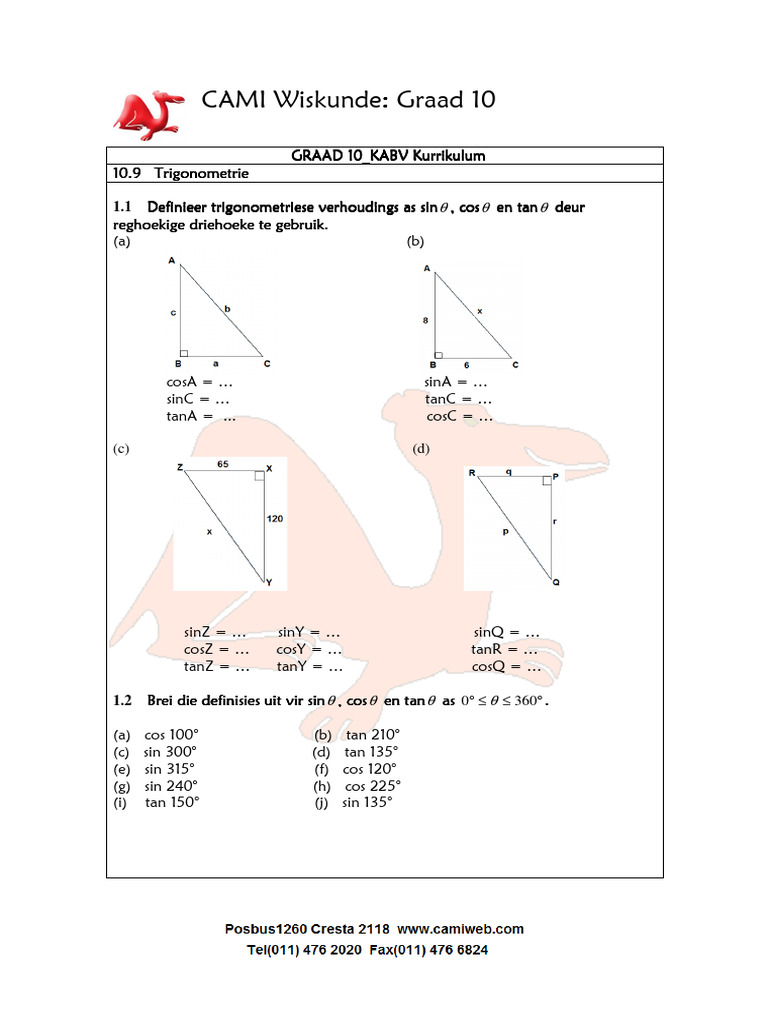 GRAAD 10 - Trigonometrie | PDF | Trigonometry | Triangle Geometry