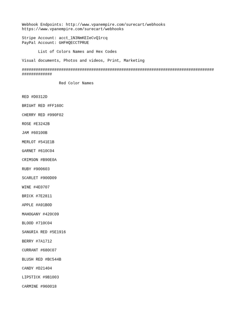 Colors Names and Hex Codes | PDF | Color | Rainbow