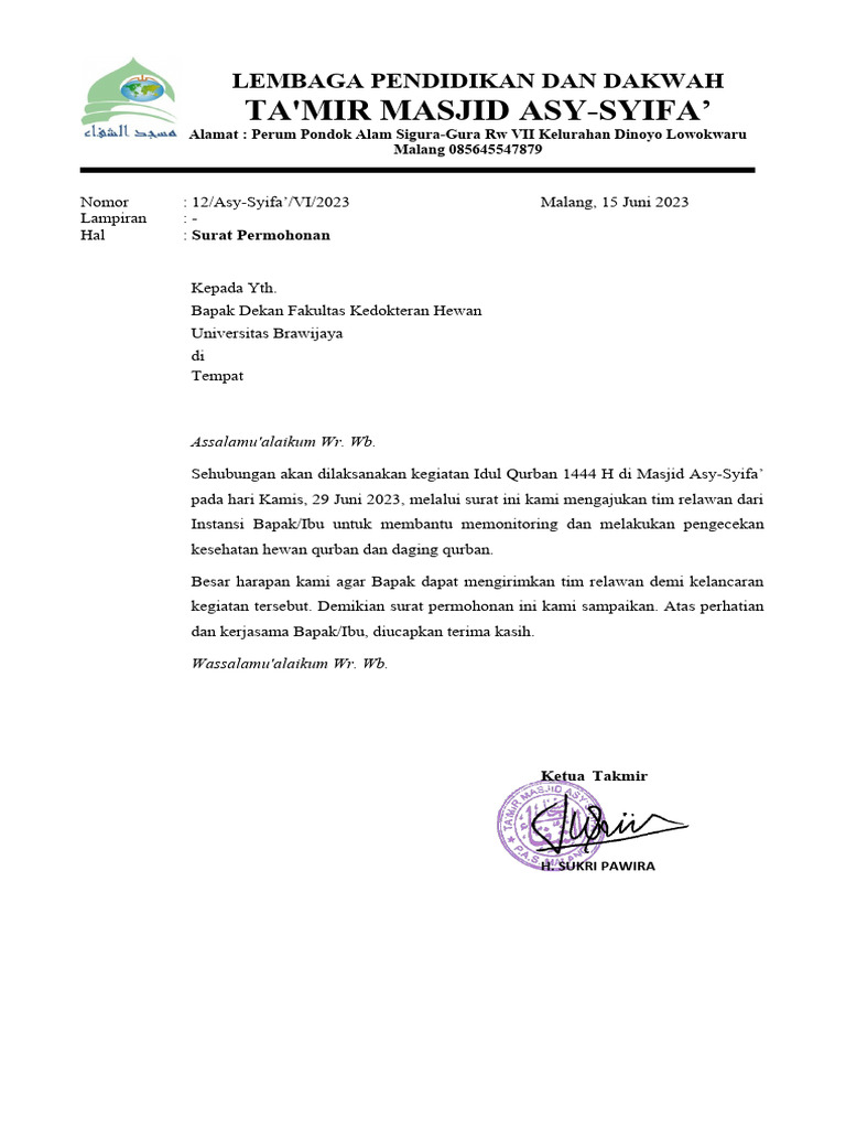 Surat Permohonan Tim Relawan Dokter Hewan | PDF