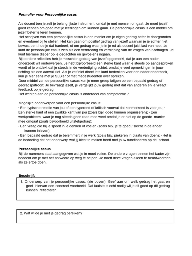 SLB - Formulier Voor Persoonlijke Casus | PDF