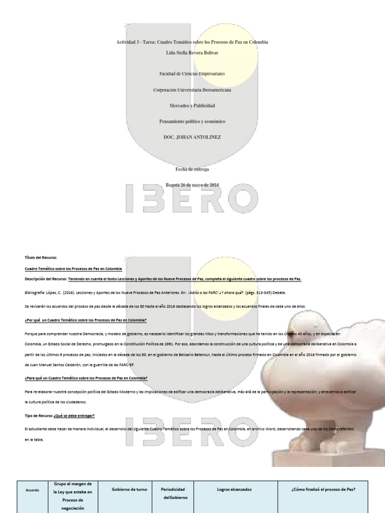CUADRO-PROCESOS-PAZ-COLOMBIA Lida Revora | PDF | Colombia | Política de ...
