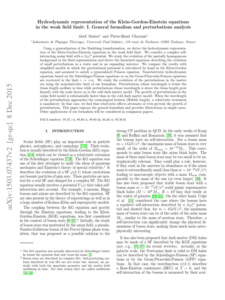 Hydrodynamic Representation of the Klein-Gordon-Einstein Equations ...