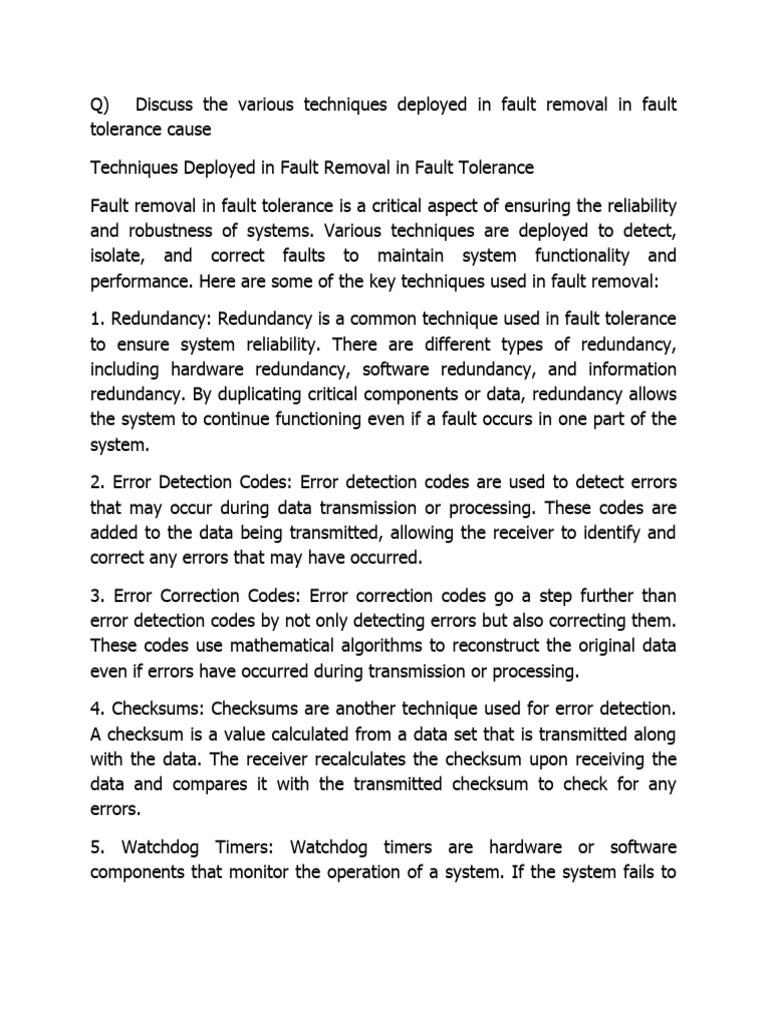 Fault Tolerance Cause Past Q and Ans | PDF | Fault Tolerance | Reliability Engineering