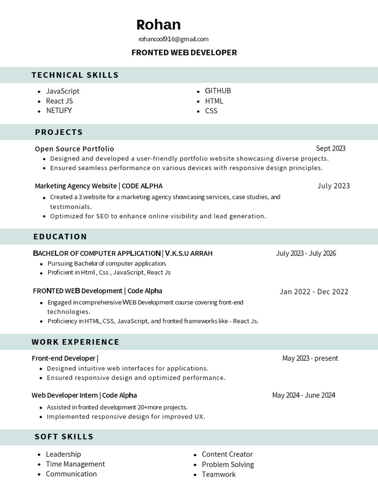 Rohan: Fronted Web Developer | PDF