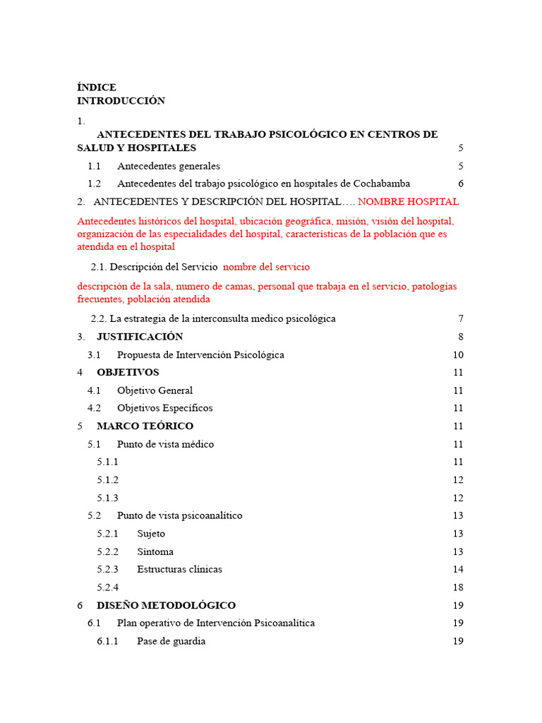 Ndice para Documento Final Internado 2 | PDF | Hospital | Psicoanálisis