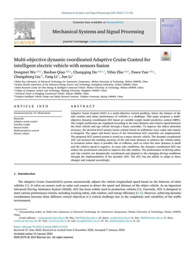 Multi-Objective Dynamic Coordinated Adaptive Cruise Control For | PDF | Radar | Control Theory