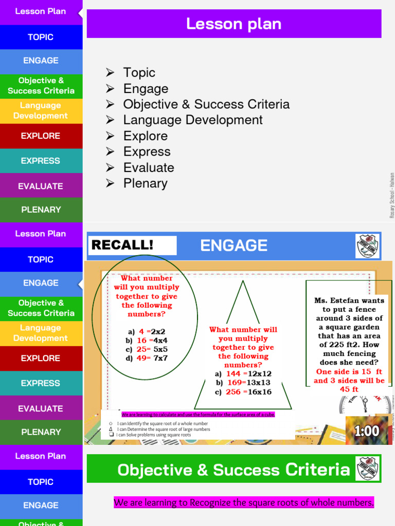 Y7 Math Square Root PPT Answers1.6 LB WB | PDF | Lesson Plan | Area