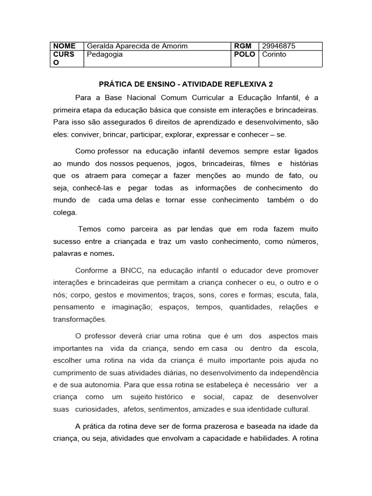 Template Atividade Prática de Ensino AP II GERALDA AMORIM | PDF | Pré-escola | Pedagogia