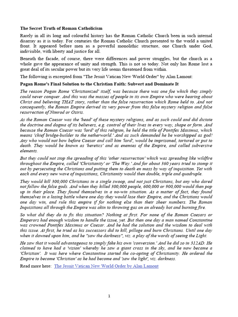 The Secret Truth of Roman Catholicism | PDF | Catholic Church | Pope