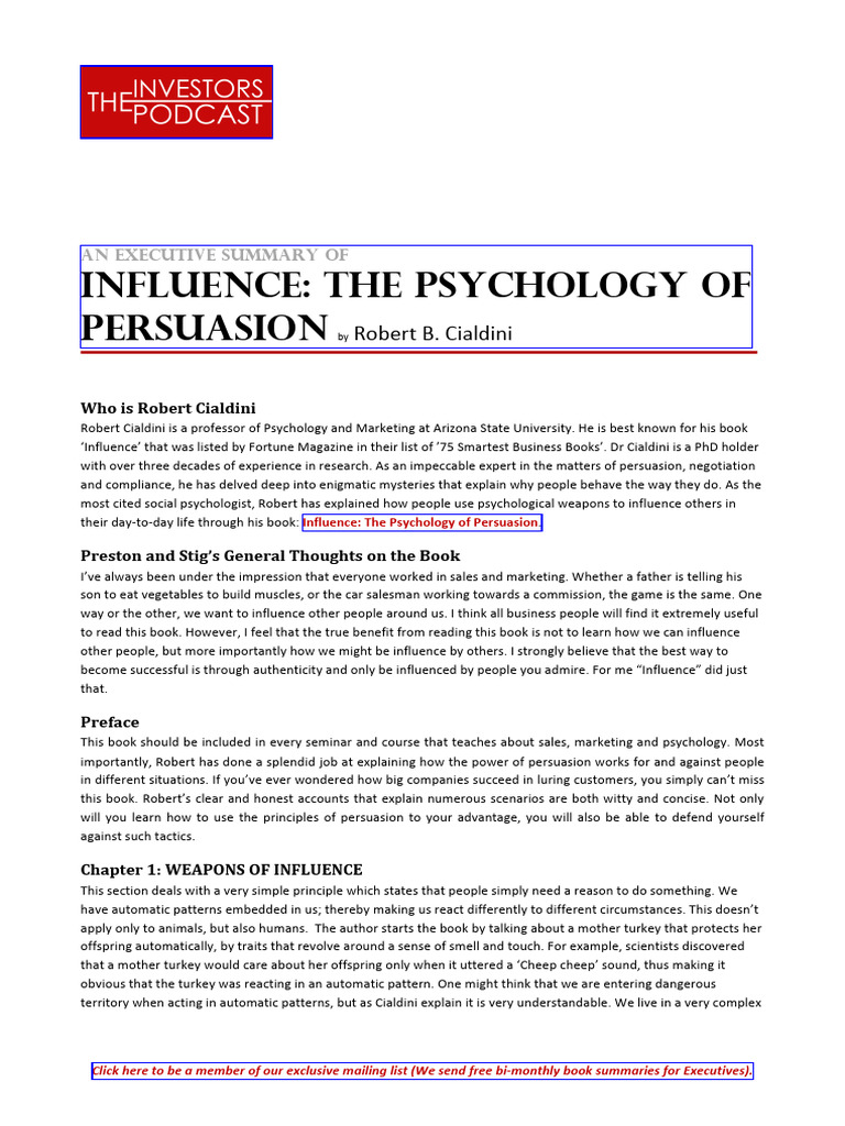 Summary of Influence Robert Cialdini | PDF | Persuasion | Reason
