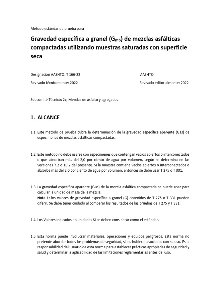 Aashto T-166-22 Traducida | PDF | Agua | Masa