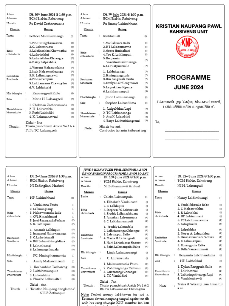 KNP Programme June | PDF | Bible