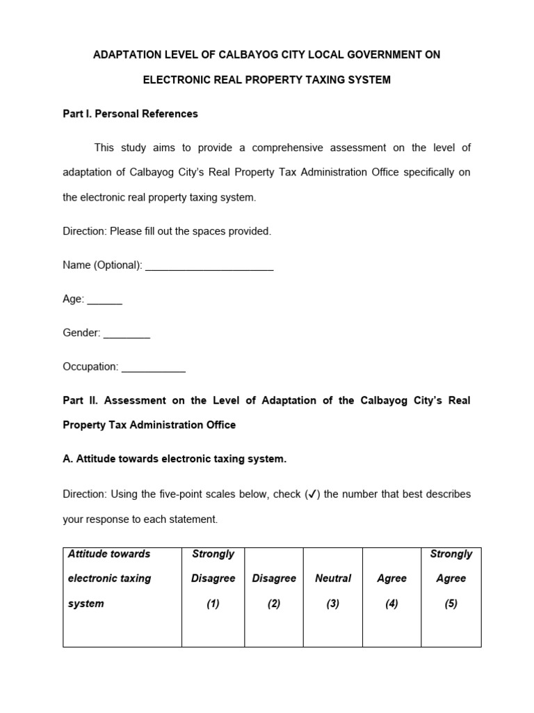 Survey Questionnaire | PDF | Taxes | Property Tax