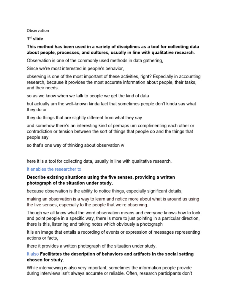 Observation | PDF | Qualitative Research | Observation