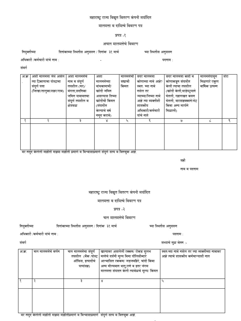 Property Returns Form Marathi | PDF