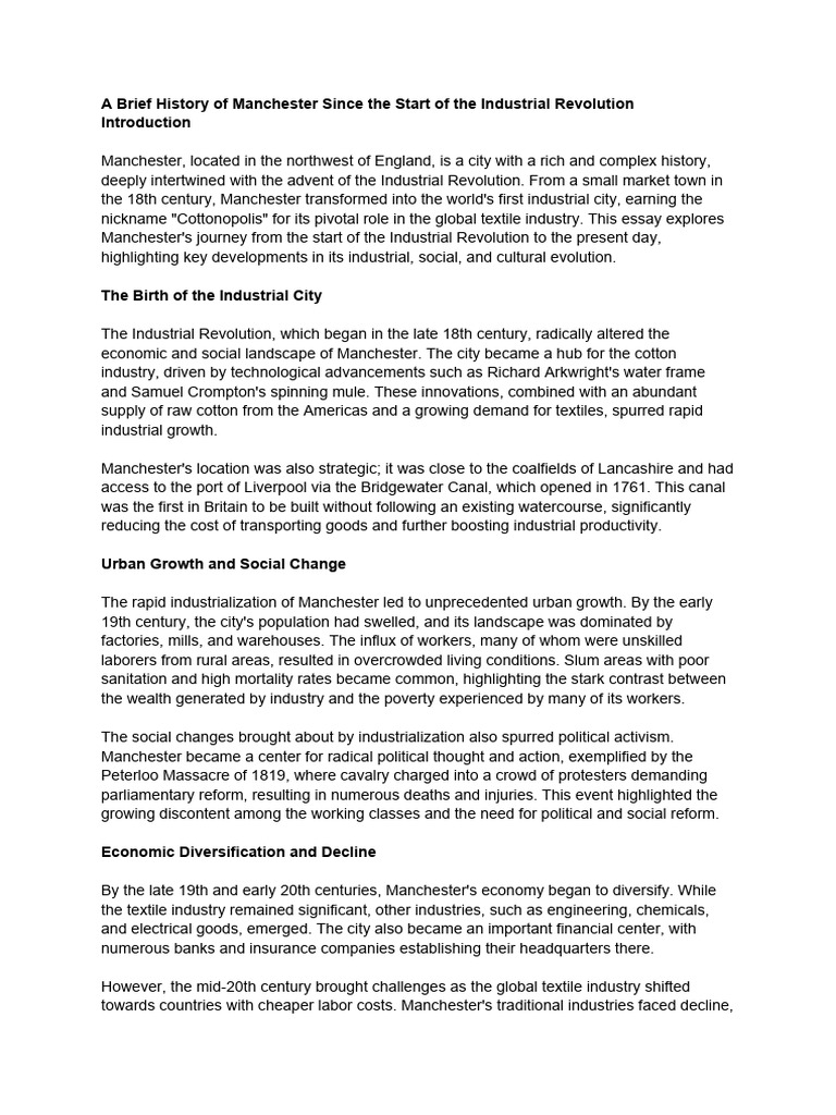 A Brief History of Manchester Since the Start of the Industrial ...