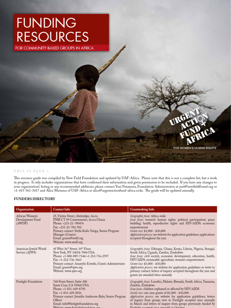 Funding Resources Brochure UAF Africa | PDF | Africa | Grant (Money)