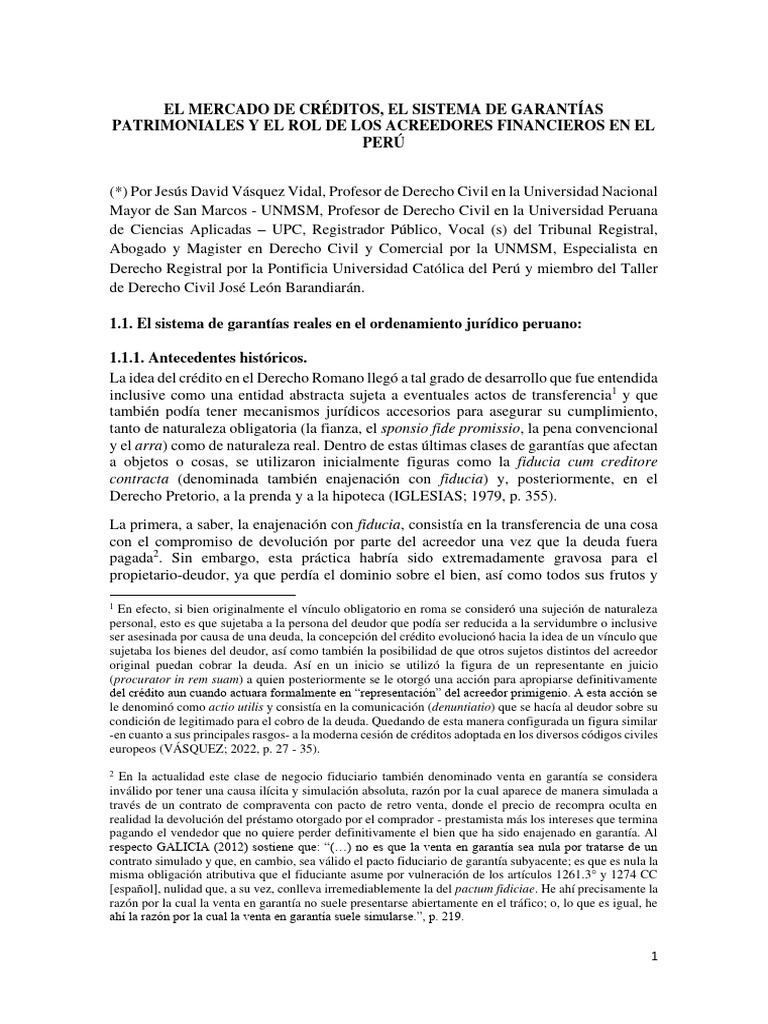 El Mercado de Créditos, El Sistema de Garantías Patrimoniales y El Rol ...