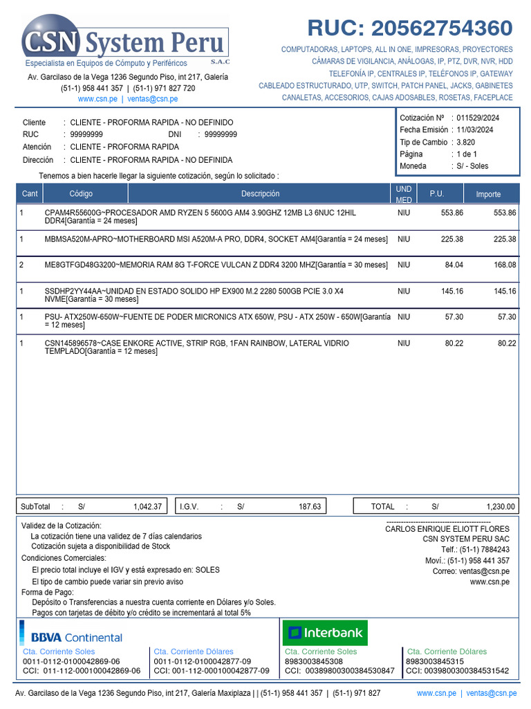2024 Prom Cpu 5600G | PDF | Electrónica | Equipo de oficina
