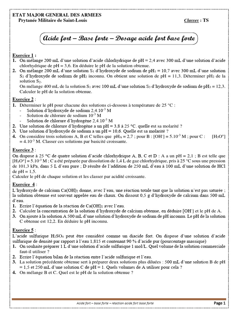 pH des Acides et Bases Fortes | PDF | Ph | Acide sulfurique
