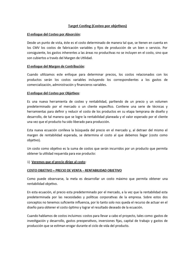 Target Costing | Descargar gratis PDF | Business | Costo Target Costing | Descargar gratis PDF | Business | Costo