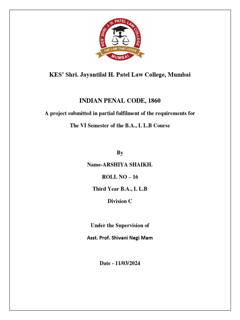 Ipc Project | PDF | Crimes | Crime & Violence