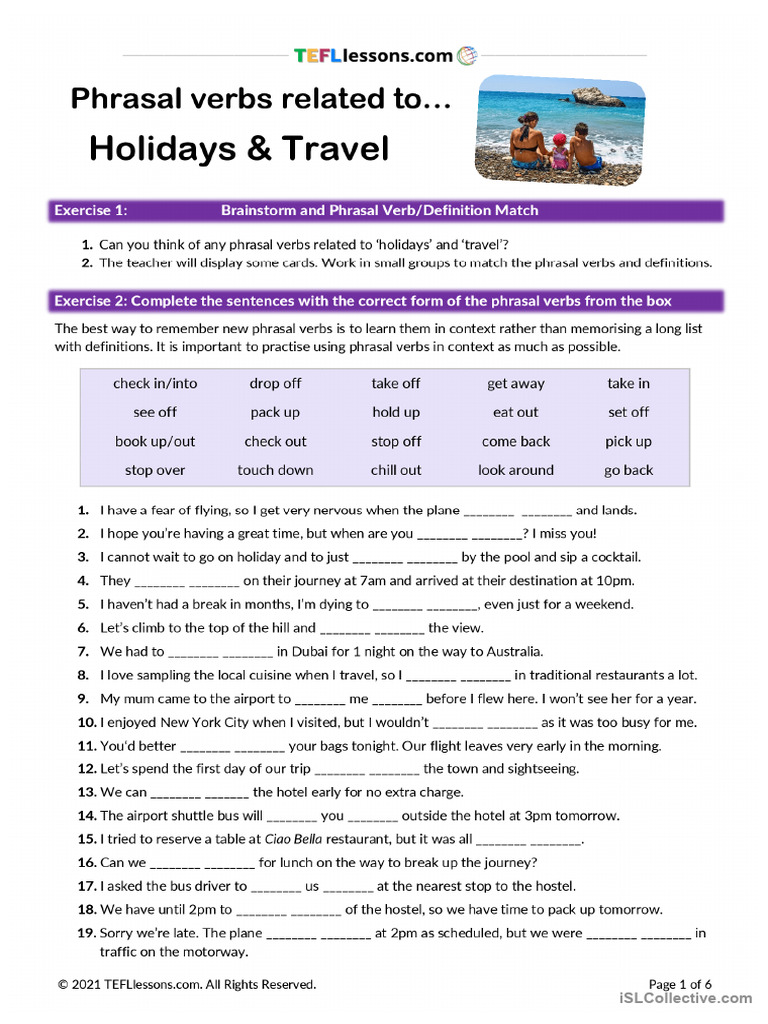 Holiday and Travel Phrasal Verbs Lesson | PDF | Career & Growth