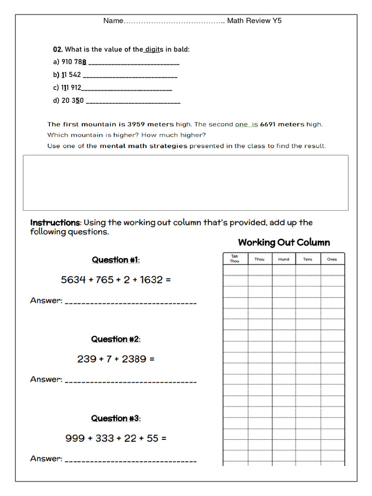 Review Af1 Math Y5 | PDF