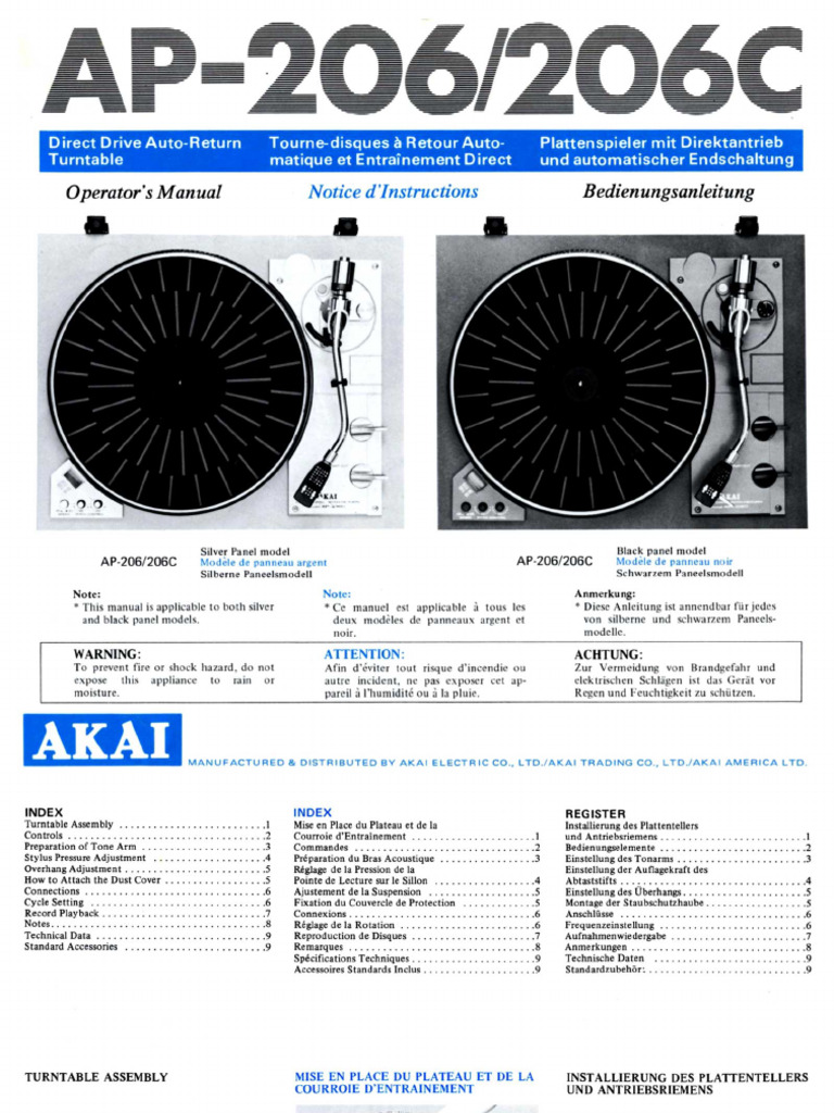 Akai AP 206 206C Owners Manual | PDF