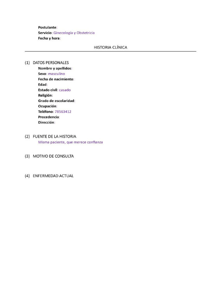 Modelo de HC Femenina - OBG - Dra. Dalila | PDF