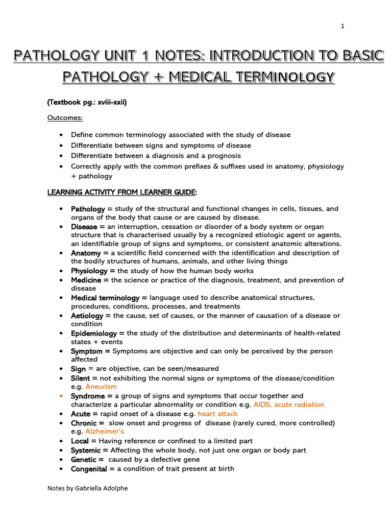 PTY Unit 1 Notes | PDF | Pathology | Clinical Medicine