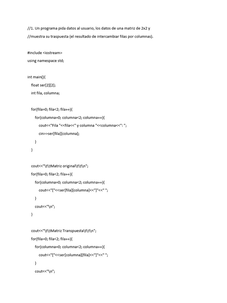 Matrices en C++ | PDF | C ++ | Objetos matemáticos