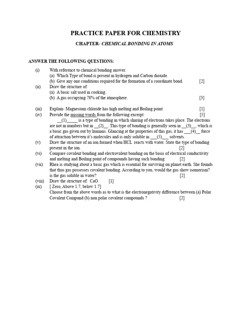Chemistry Practice Paper: Chemical Bonding | PDF
