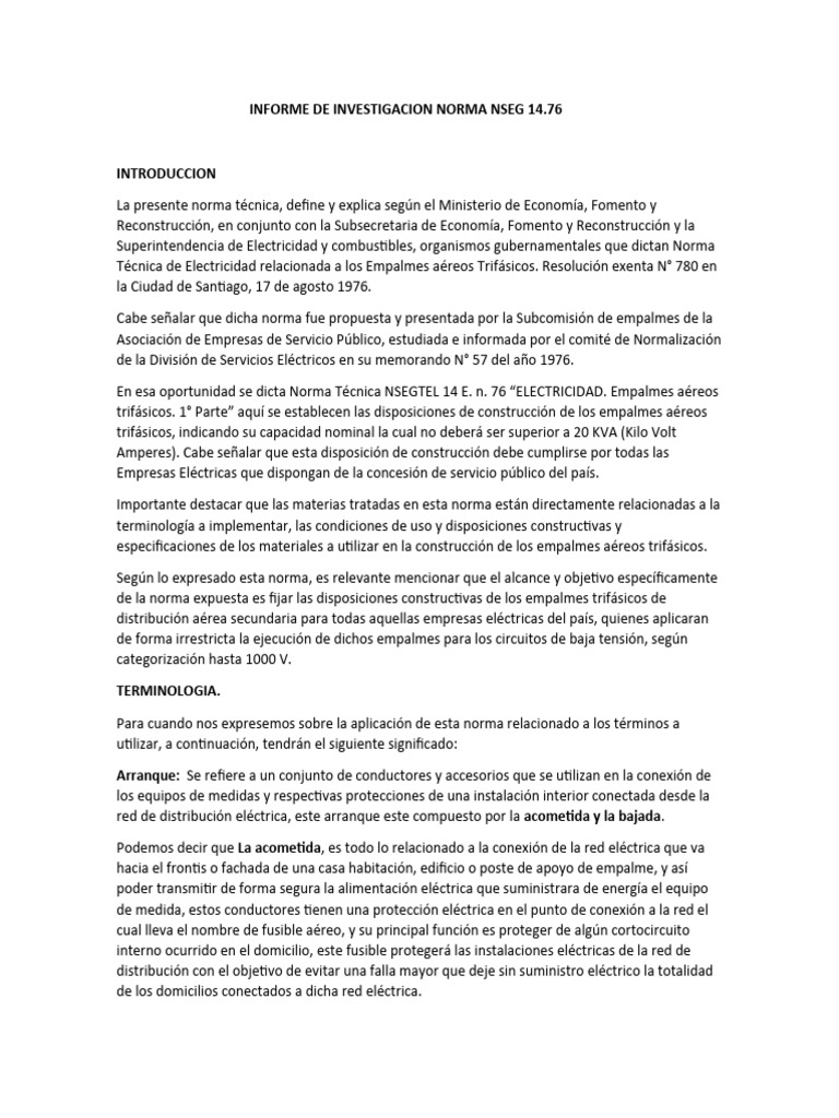 Informe de Investigacion Norma Nseg 14 | PDF | Ingenieria Eléctrica | Ciencia de los Materiales