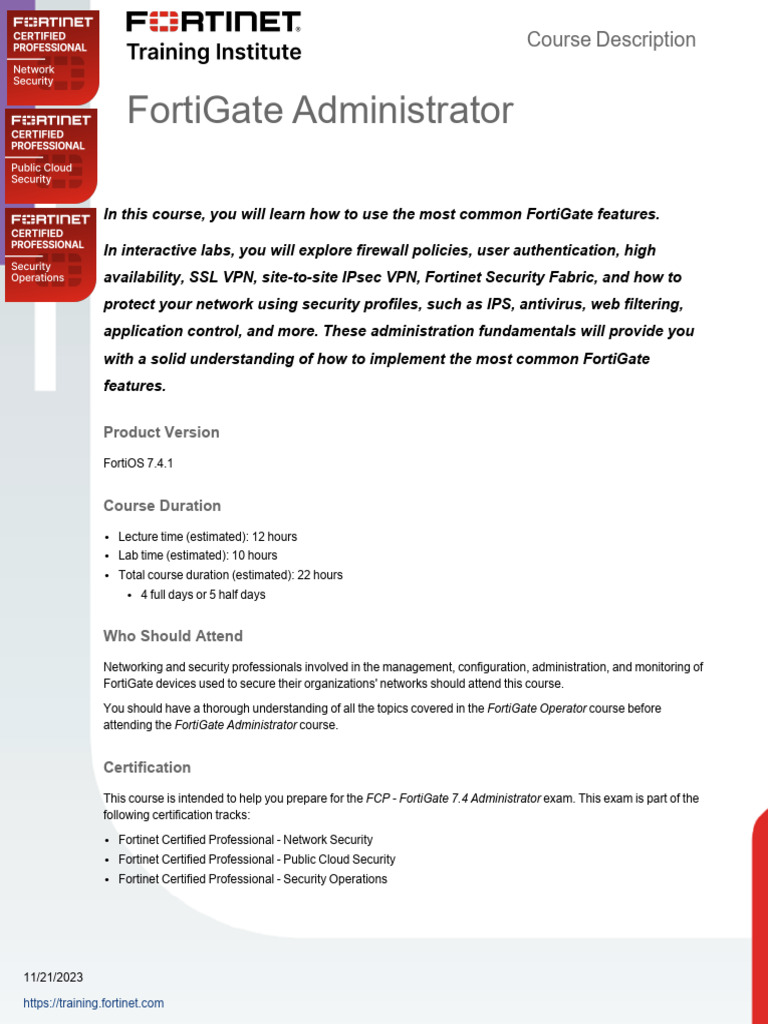 FortiGate_7.4_Administrator_Course_Description | Download Free PDF | Computer Network | Virtual ...