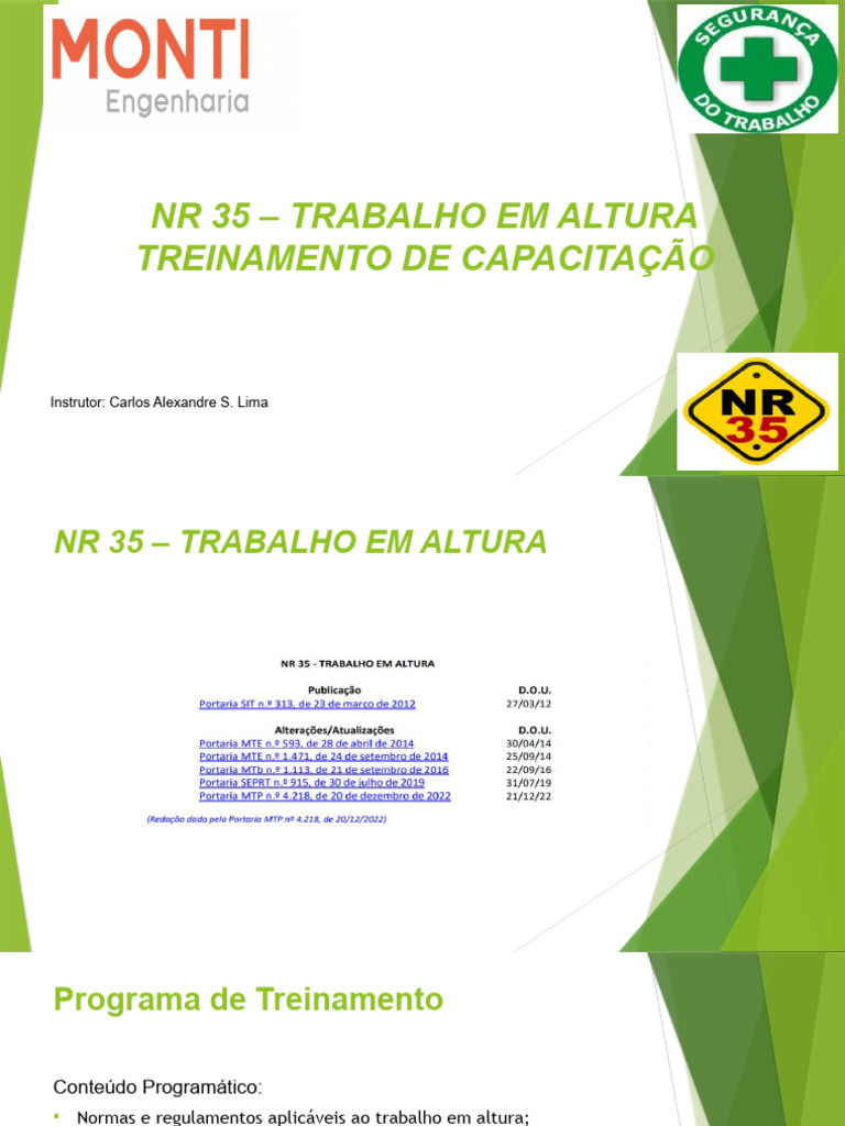 Trabalho em Altura NR35 | PDF | Primeiros socorros | Eletricidade