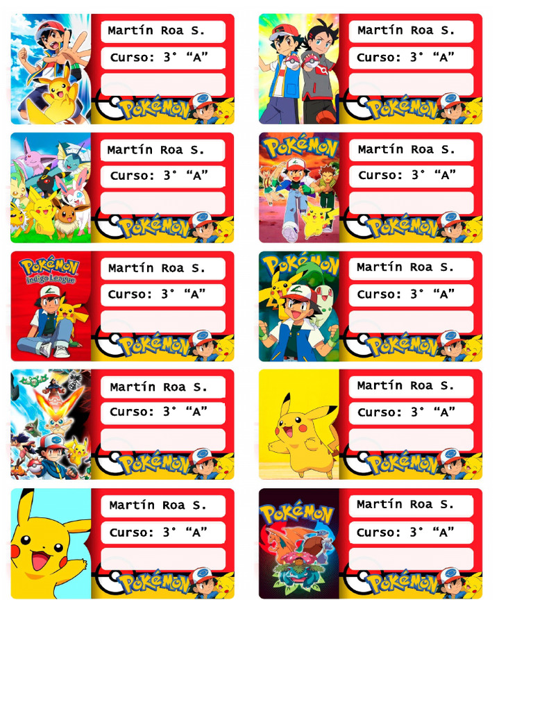 etiquetas-escolares-pokemon-pikachu-editables-gratis | PDF